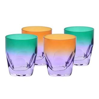 Krosno Verres &agrave; Whisky 260 ml, Lot de 4 - Collection Aurora - Peints &agrave; la main - Cristal sans plomb - Pour Bourbon, Rhum et Cocktails - Cadeau - Orange et Vi
