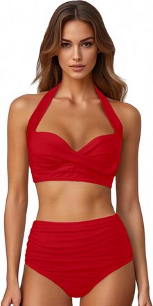 Generic Sexy Bikini Damen Set Push Up,Retro Bikini-Sets für Damen Bauch Weg, Neckholder Bikinis Frauen Set Bauchweg Leoparden Bikini Oberteil Große Brüste und