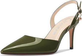 Castamere Femmes Slingback Fermé Pointu Bout Aiguille Talon Heel Slip-on Dress Mariage Décontracté Chaussures 8 CM Heels Vert Olive 38 EU