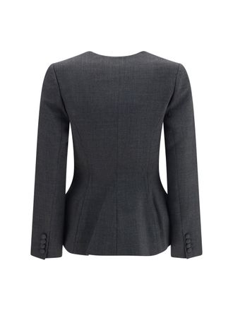 Self Portrait Womens Wool Collarless Jacket Grey Polyester
