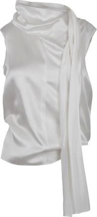 Max Mara Femme, Tops, Blanc, Taille: 42 FR Top en satin de soie avec foulard