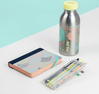 milan Isolierflasche + 4 farbige Stifte + Notizbuch Serie Silver