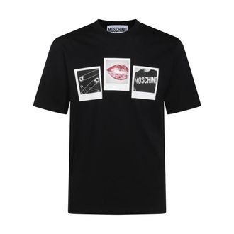 Moschino Homme, Tops, Noir, Taille: 3XS T-shirt Noir avec Imprimé
