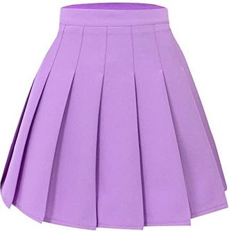 Hoerev Jupe Patineuse Courte plissée à Taille Haute pour Femme et Fille, Purple, 32