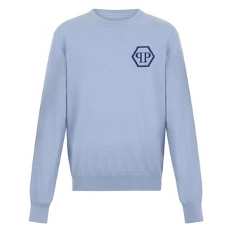 Philipp Plein Homme, Pulls, Bleu, Taille: XL Cashmere Roundneck Pullover Jacquard Hexagon