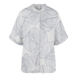 Bomboogie Femme, Blouses et Chemises, Blanc, Taille: 44 FR Chemise en lin &agrave; col Mao