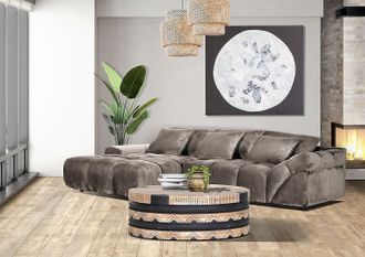 Loftscape home24 Ecksofa Karibo Braun Microfaser Floe 310 x 70 x 220cm Ottomane davorstehend links Modern