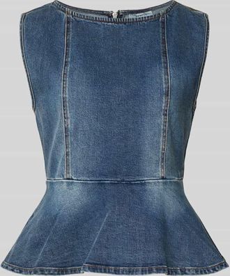 Gestuz Jeansbluse mit geripptem Rundhalsausschnitt Modell viva