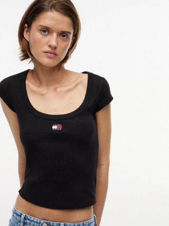Tommy Jeans Kurzarmshirt TJW SLIM RIB BADGE TEE EXT Baumwollmischung, slim fit, in gerippter Struktur