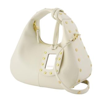 Ganni Womens Studded Hobo Mini White Calfskin