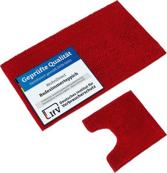 WohnDirect Badematten Set 2 teilig Rot - WC Vorleger (45x45cm), Badematte (70x120cm) - rutschfest waschbar Badezimmerteppich MIT WC-Ausschnitt