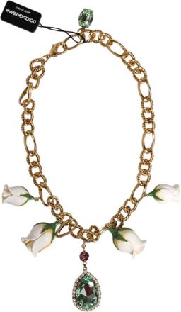 Dolce & Gabbana Femme, Accessoires, Jaune, Taille: ONE Size Collier Pendentif Fleur Cristal Or