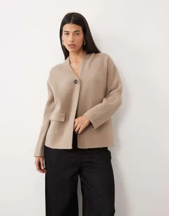 Pretty Lavish gilet en maille cache-coeur avec poches, taupe-Marron