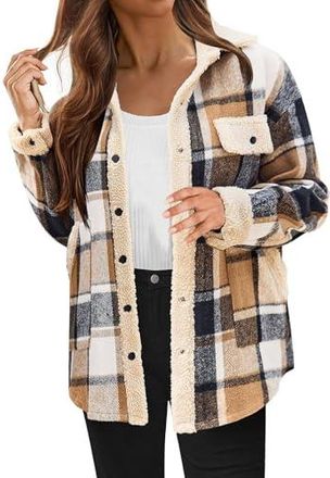 Generic Veste-chemise femme &agrave; carreaux hiver polaire - Veste de b&ucirc;cheron boutonnage sweat-shirt bicolore veste de sport manches longues veste sweat moelleuse 