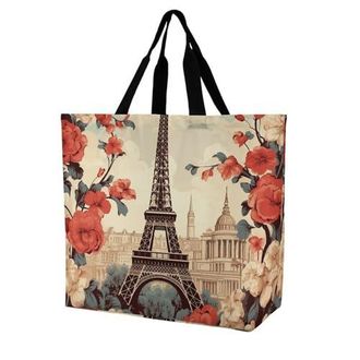 Generic Paris Vintage Flower Sac Fourre-Tout D&eacute;contract&eacute; Sacs De Courses Grand Sac Fourre Tout Pour Travail Shopping Quotidienne