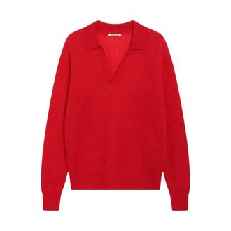 Auralee Baby Suri Alpaca Sheer Knit Skipper Polo - - Knitwear - Herren - Rot - 2XL