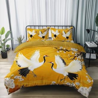 Generic Housse de Couette L&Eacute;l&eacute;gance De La Grue Blanche Japonaise Motif R&eacute;versible Parure de Lit avec 2 Taie doreiller 65x65cm avec Fermeture &Eacute;clair Microfibre