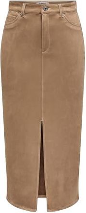Only Suede Skirt Onlstina Life MW Jupe en Faux Daim CC PNT, Cocoa crème, M Femmes