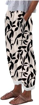 Generic Pantalon en coton et lin pour femme - Jambe large - Pantalon de plage d&eacute;t&eacute; pour femme - Confortable - Pantalon de yoga Palazzo XIYU26028, beige, XXL