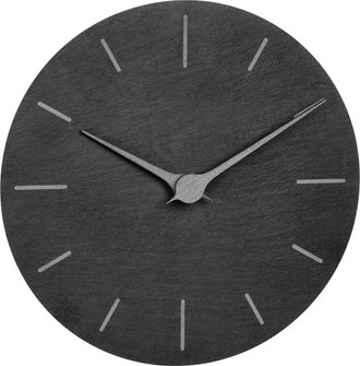 TFA Dostmann Moderne Wanduhr Schiefer, 60.3068.54, ohne Tickgeräusche, mit Walnuss Holz Zeigern, Quarzuhr, 25 cm, zum Hängen (schwarz, Silberne Zeiger)