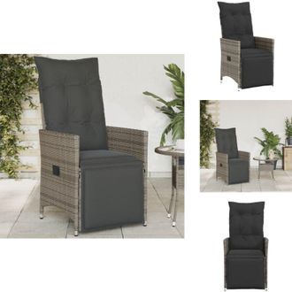 vidaXL Gartensessel Verstellbar mit Kissen Grau Poly Rattan - Gartenstuhl - Relaxsessel - Outdoor M&ouml;bel - Gartenm&ouml;bel - Polyethylenrattan