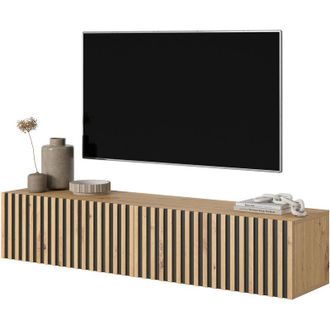 Selsey Selsey - telire - Meuble tv 140 cm en chêne artisan avec façade fraisée et inserts noirs