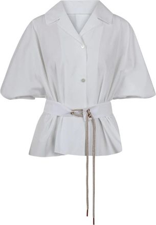 Max Mara Femme, Blouses et Chemises, Blanc, Taille: 36 FR Chemise en popeline de coton avec d&eacute;tail de cordon &agrave; la taille