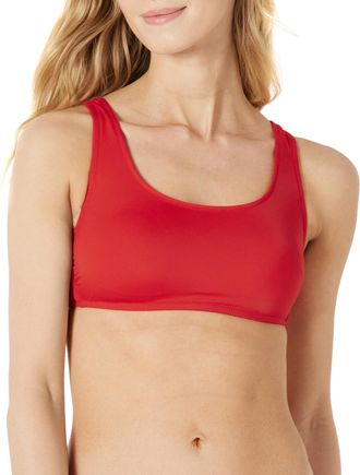 Amazon Essentials Damen Bauchfreies Schwimmoberteil mit U-Ausschnitt, Kräftiges Mohnrot, 44