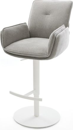 DELIFE Barstuhl Nela-Flex Strukturstoff Soft Grau Drehfu&szlig; h&ouml;henverstellbar Metall Wei&szlig;, Barst&uuml;hle