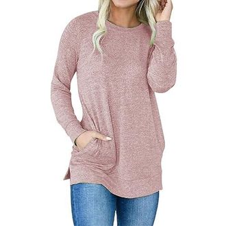 Generic Grand pull ample pour femme - Sweat-shirt surdimensionn&eacute; &agrave; col rond pour femme - Sweatshirts d&eacute;t&eacute; unis &agrave; manches longues avec poches, pulls, chemisier