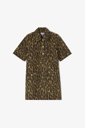 Ganni gr&uuml;n Kleid aus Leopard-Denim Bio-Baumwolle - Gr&ouml;&szlig;e 34