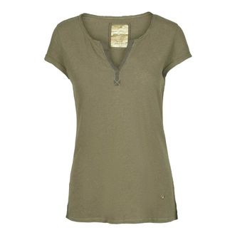 Mos Mosh MOS Mosh - T-shirt style Army en lin et coton - Femme - Tops - Vert - Taille: 42 FR