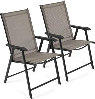 Yaheetech Yaheetech Lot de 2 Chaises de Jardin Pliantes avec Accoudoirs, Chaises d&acute;ext&eacute;rieur en Toile pour Patio Porche Terrasse Piscine Bleu Marine