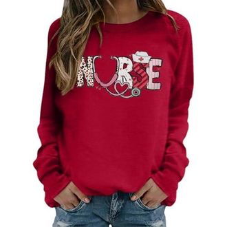 Generic 2026 - Sweat-shirt d&eacute;contract&eacute; &agrave; col rond et manches longues pour femme - Pour la Saint-Valentin, Rouge, M