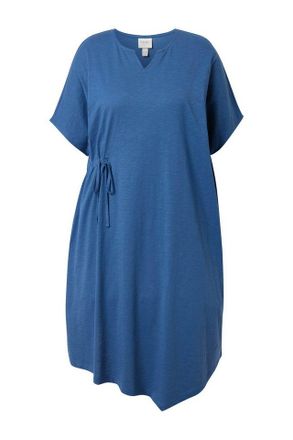Ulla Popken Midikleid Midikleid Tunika-Ausschnitt Halbarm Biobaumwolle