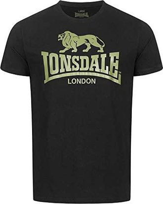 Lonsdale Short de Sport pour Homme, Noir/Vert Olive, XL