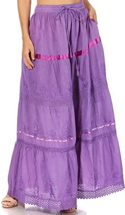 Sakkas 554 Gypsy brodé Solide/Bohème Plein/Maxi/Longue Jupe en Coton - Violet/One Size
