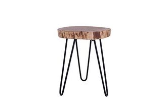 Byliving Beistelltisch NASTI/runder Beistelltisch mit Baumkante/Massivholz Akazie Natur hell-braun/Gestell Metall schwarz pulverbeschichtet/D 38, H 40 cm