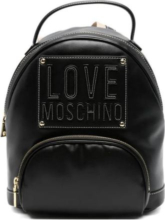 Love Moschino Rucks&auml;cke - Bucket Bag With Stitched Logo And Gold-Tone Accent - Gr. unisize - in Schwarz - f&uuml;r Damen