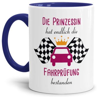 Tassendruck Spruch-Tasse zum F&uuml;hrerschein - Prinzessin - Innen & Henkel Dunkelblau - Mug/Cup/Becher/Lustig/Geschenk-Idee/Beste Qualit&auml;t