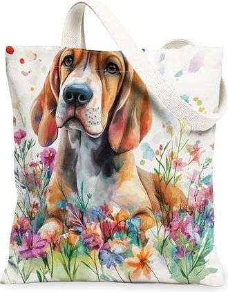 Generic Sac fourre-tout en toile motif chien l&eacute;vrier printanier 33 x 38,1 cm, sac d&eacute;picerie r&eacute;utilisable &agrave; motif aquarelle pour femme, peinture esth&eacute;tique pou