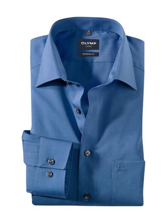 Olymp Businesshemd Luxor Modern Fit - Pflegeleicht, 100% Baumwollhemd Herren Langarm - Global Kent Kragen - Hemden für Herren - Indigo 96-42
