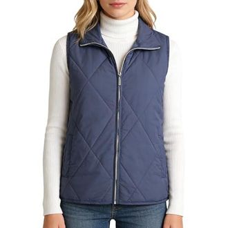 Generic Gilet sans manches matelass&eacute; &agrave; fermeture &eacute;clair pour femme, id&eacute;al pour lhiver. Veste l&eacute;g&egrave;re &agrave; col montant et rembourr&eacute;e, bleu marine, taille XXL