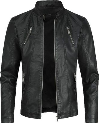 AlltheMen Lederjacke Herren Bikerjacke aus Kunstleder