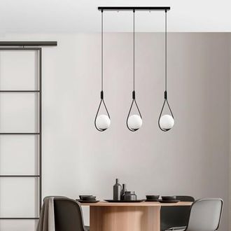 Opviq Elegant Black Chandelier, Iron Body, Adjustable Height 146 cm | 70 x 15 cm | 3 x E27 Max 40W | Stylish Lighting for Modern Home Decor & Dining Spaces