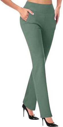 Generic Legging &eacute;vas&eacute; pour femme - Pantalon habill&eacute; extensible et droit avec poches - Taille haute - Taille haute - Pour le travail, les affaires, les affaire