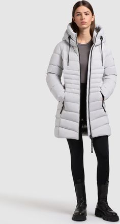 Khujo Steppmantel KHUJO LAVA, Damen, Gr. XXL, platinum grau, 100% Polyester, unifarben, eingesetzt elastischer Bund mit Windstopper, M&auml;ntel Steppmantel, Top