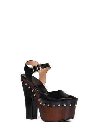 Chlo&eacute; Womens Platform Clogs Meret Black Calfskin Lamb Skin Sandal