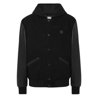 Philipp Plein Hooded Varsity Bomber mit Leder&auml;rmeln Greatness - - Jackets - Herren - Schwarzk - M