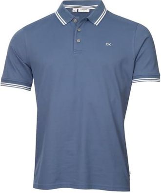 Calvin Klein Hommes Campus 3 Bouton côtelée Polo - Liseré Bleu Denim - XXXXXL